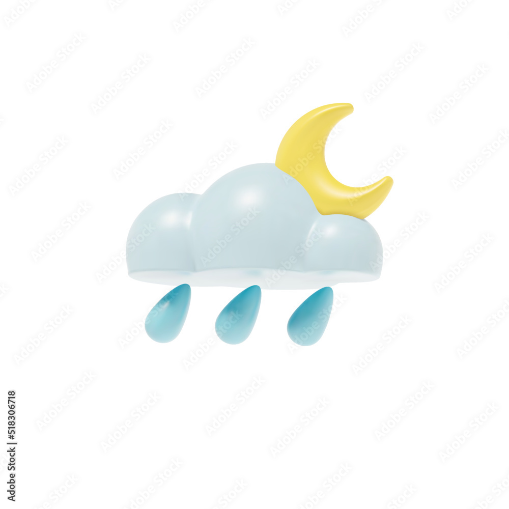 Vector 3D realistic solid blue cloud with three water drops and the ...