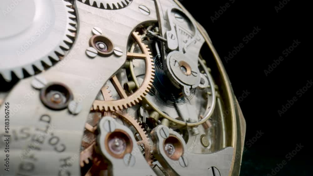 Macro shot of the internal parts of antique pocket watch. Clockwork ...