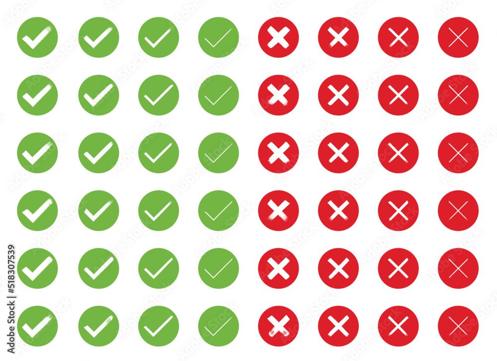 Hand painted approved and rejected signs. Grunge style check mark and ...