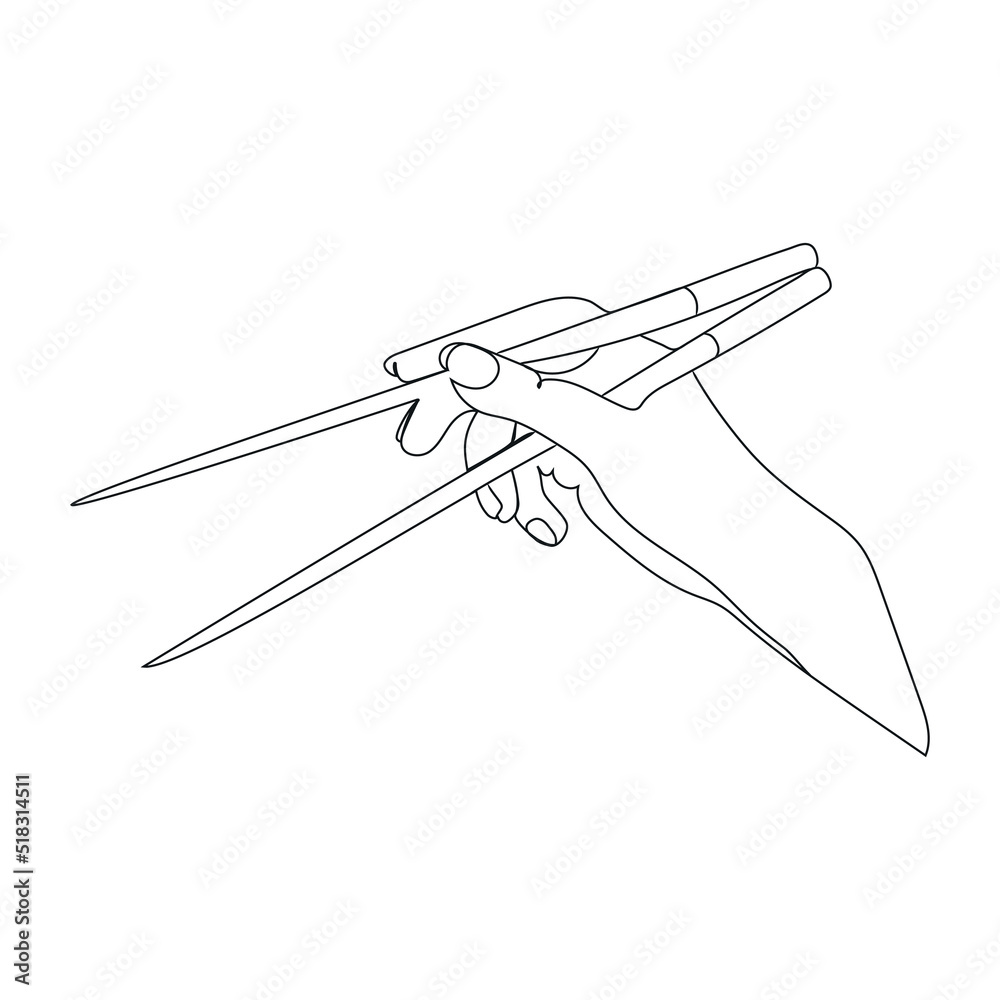 Hand holds chopsticks vector sketch illustration. Asian traditional ...