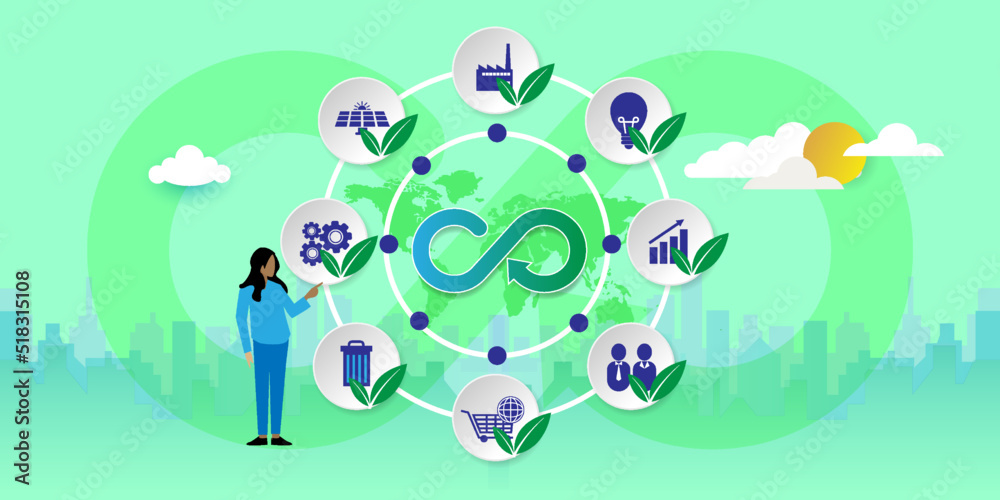 circular economy circle concept With icons. Cartoon Vector People ...