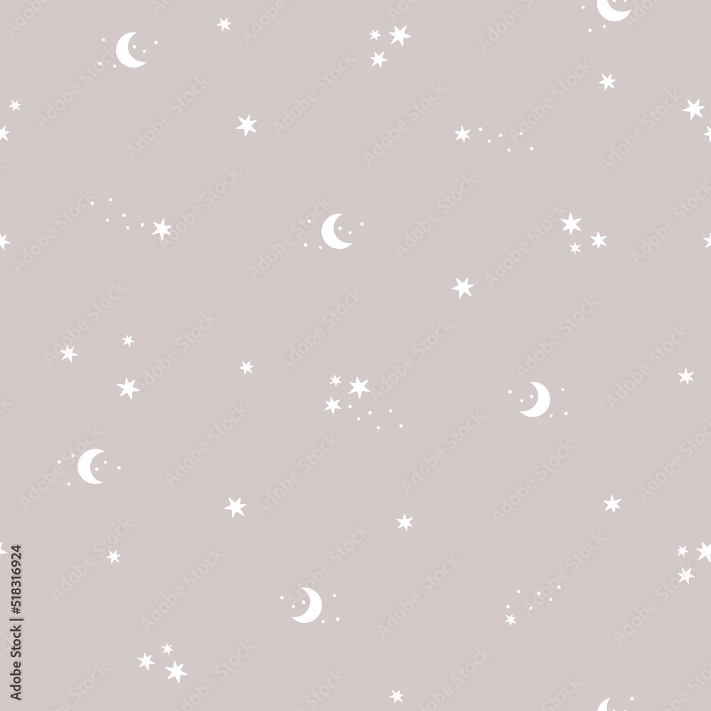 Seamless pattern with moon and stars. Space cosmos night sky textured ...