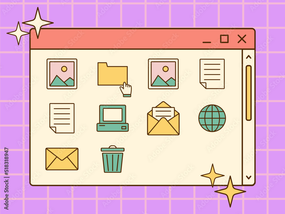 Vector retro file explorer. Nostalgic UI. Retro vaporwave computer ...