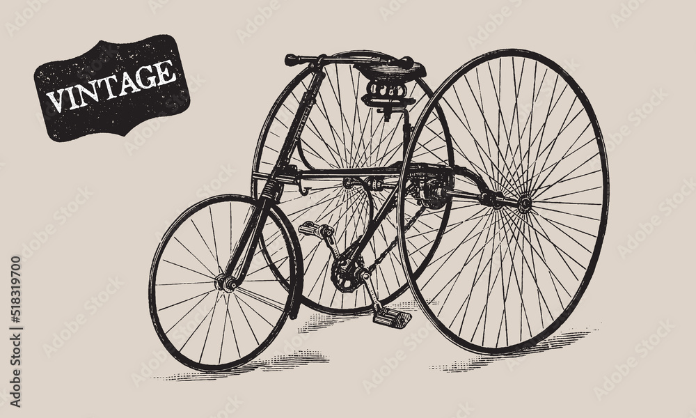Vintage vehicles. Retro Bicycle Set. Tricycle Passenger Illustration ...