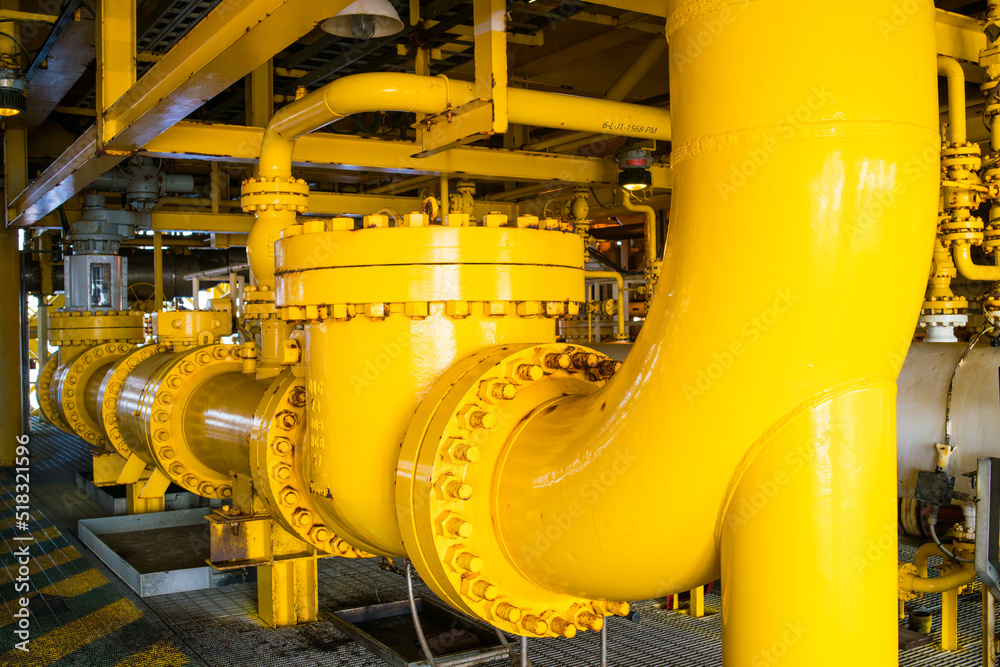 Oil and gas processing plant with pipe line valves.Steel pipelines and ...