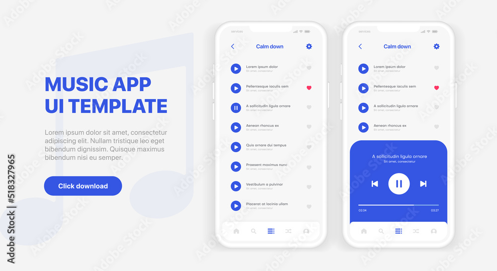 Web mobile application interface for music player application for ...