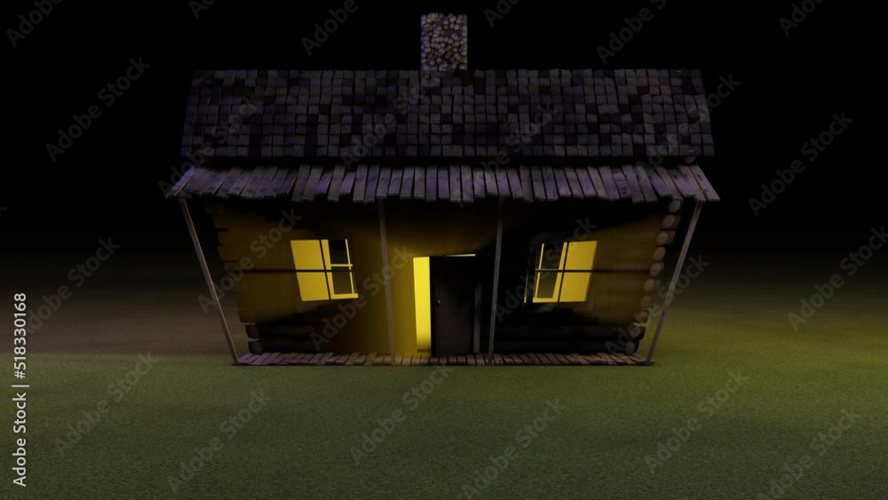 Zoom Into Spooky Animated Cabin Bloom. view moves toward a spooky cabin ...