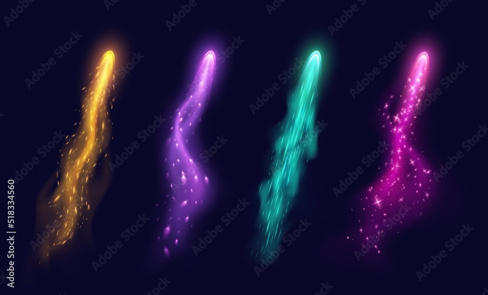 Vfx arrow effect, magic light trails with colorful haze and sparkles ...