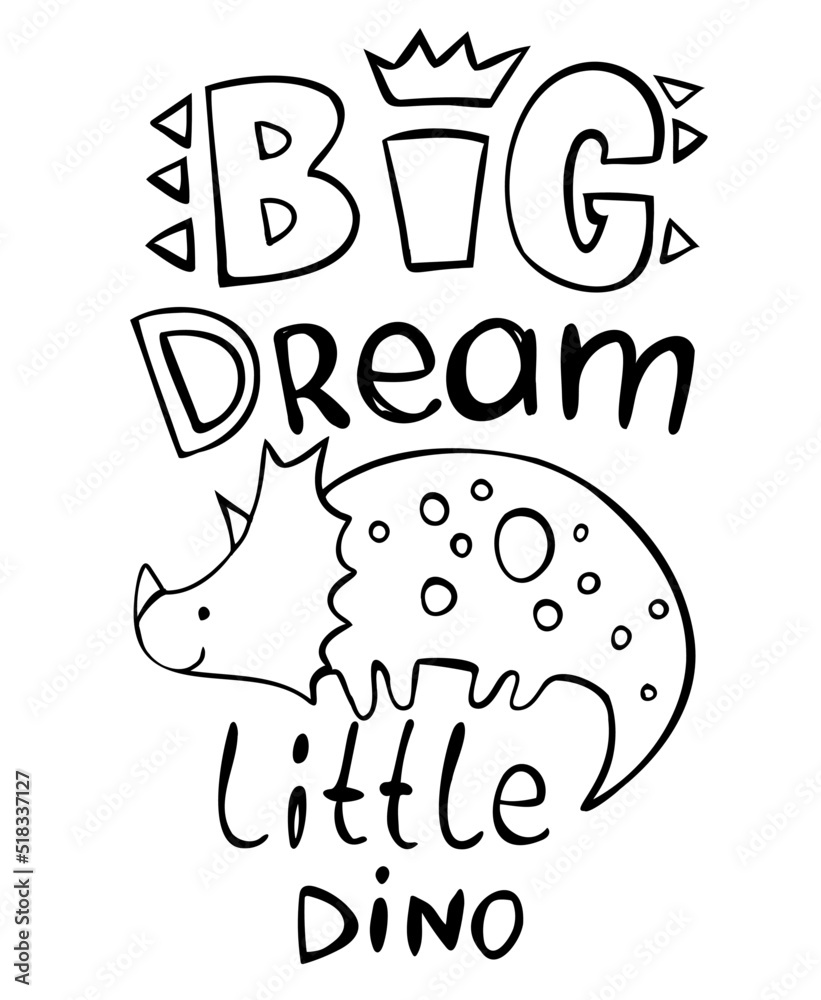 Cute Dinosaur and Lettering Little Dino isolated on white. Vector ...