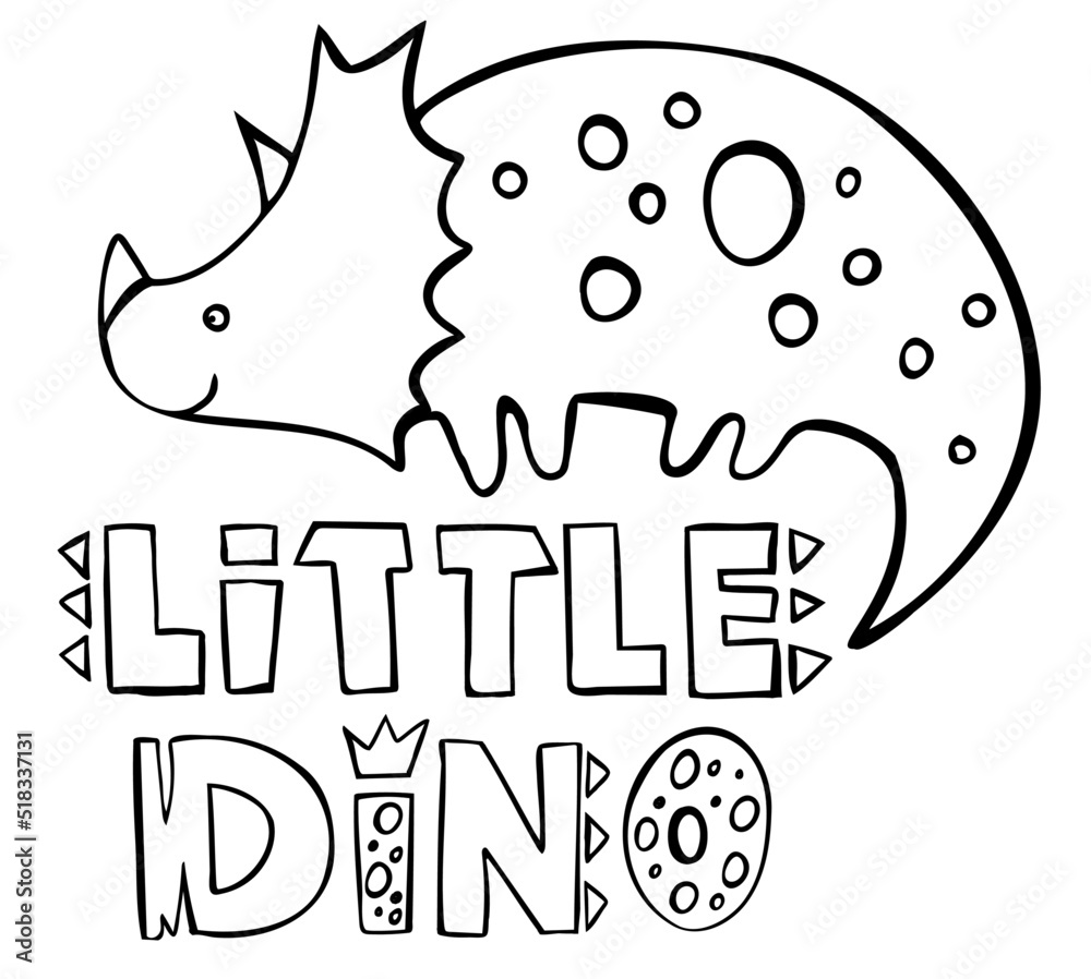 Cute Dinosaur and Lettering Little Dino isolated on white. Vector ...