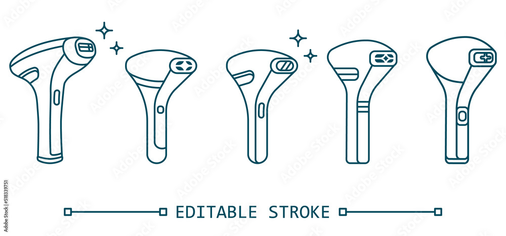 Set of IPL outline icons devices. Laser Pulsed Light Depilators vector ...