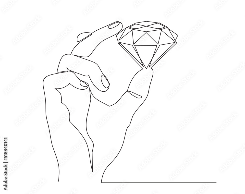Continuous one line drawing of Hand holding a brilliant, diamond. Can ...