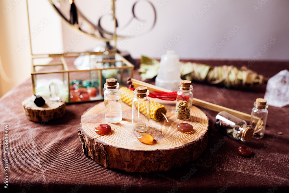 Witch altar for petition rituals. They symbolize the 4 elements of ...