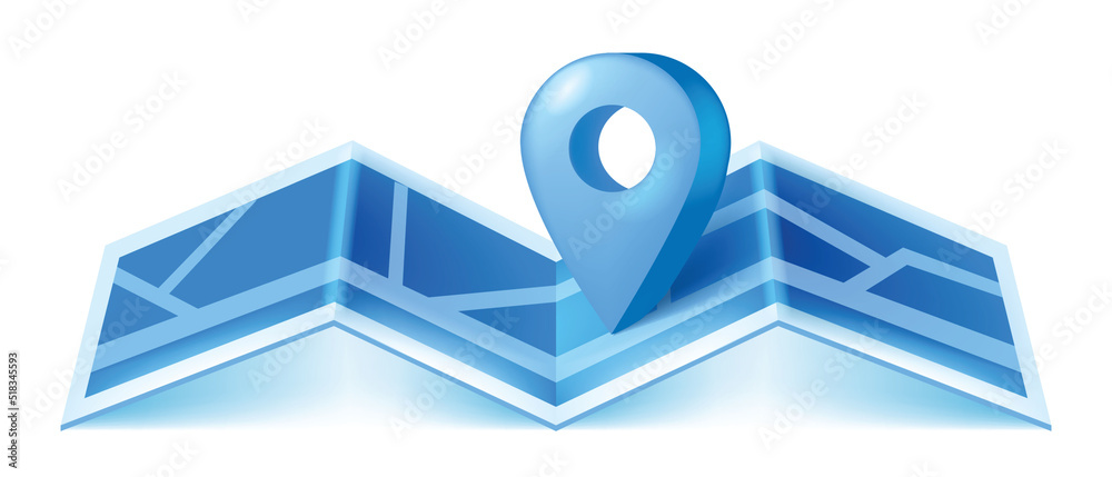 3D GPS locator pin, vector navigate location sign, paper city map ...