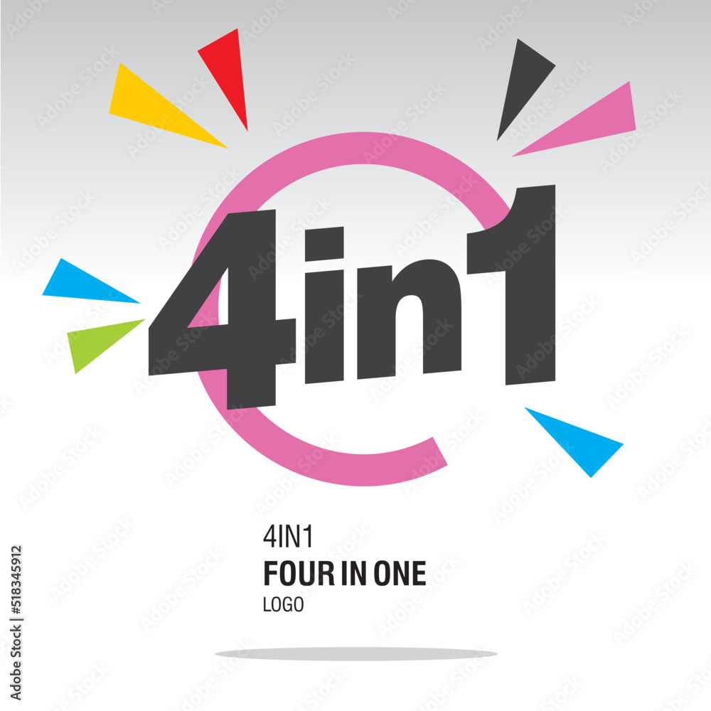 4 in 1 logo design, letters in broken circle with colorful bang of ...