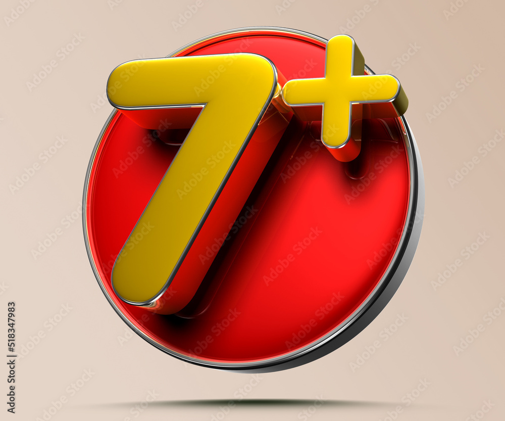 7 plus 3D illustration on light cream background have work path ...