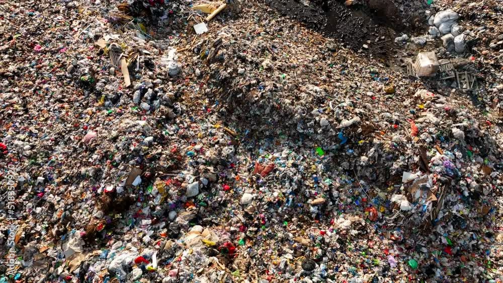 Landfill with rubbish disposal. Garbage dump with waste plastic ...