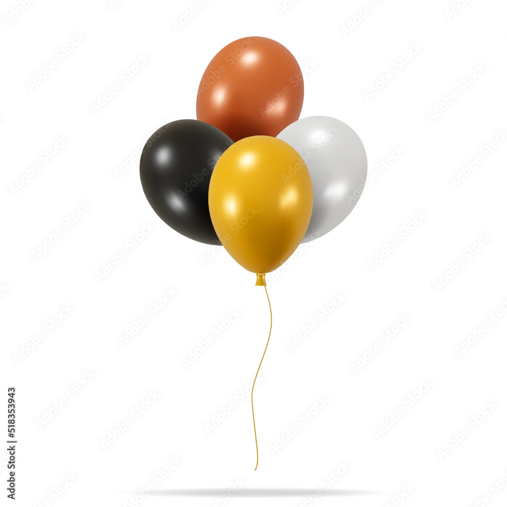 3D Bunch of Metallic Balloon Isolated on White Background. Render ...