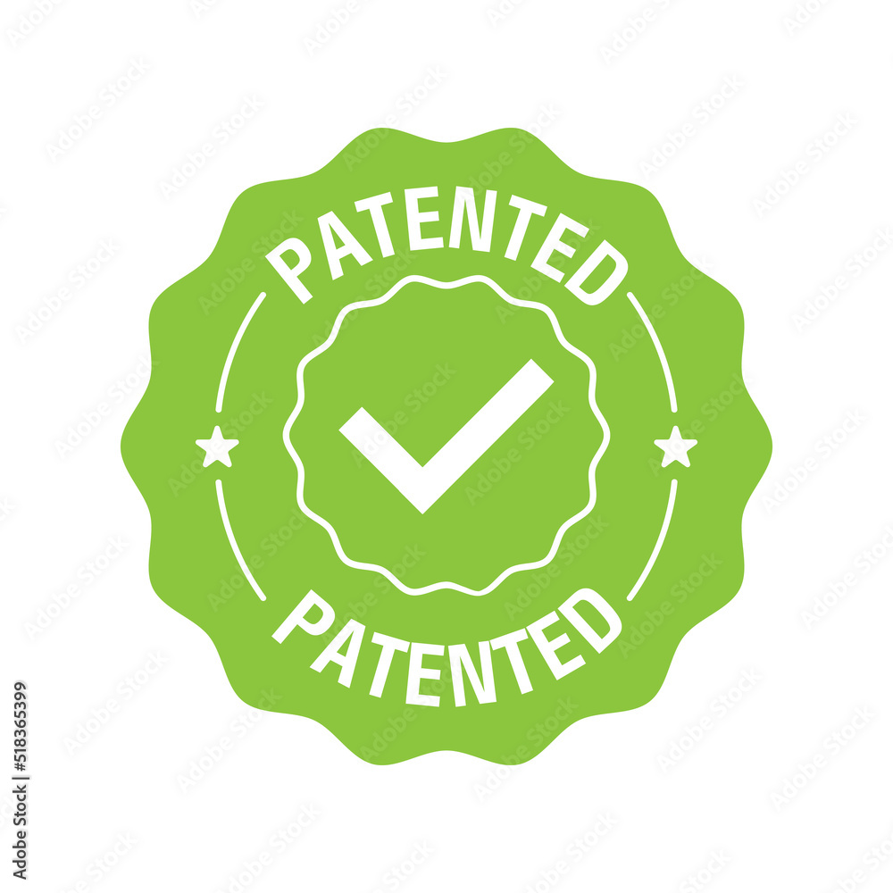 Patented label or sticker. Patent stamp badge icon vector, successfully ...