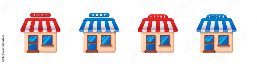 Shop and Store 3d icon. Cartoon stylish shop icons. Vector clipart ...