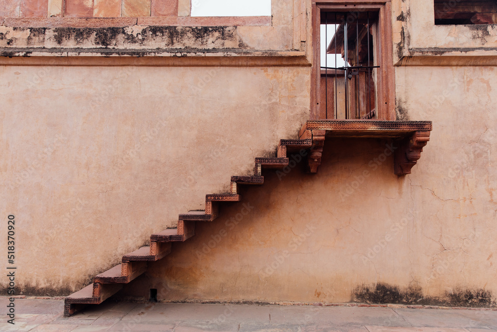 Details of a red, historic building in India Stock Photo | Adobe Stock