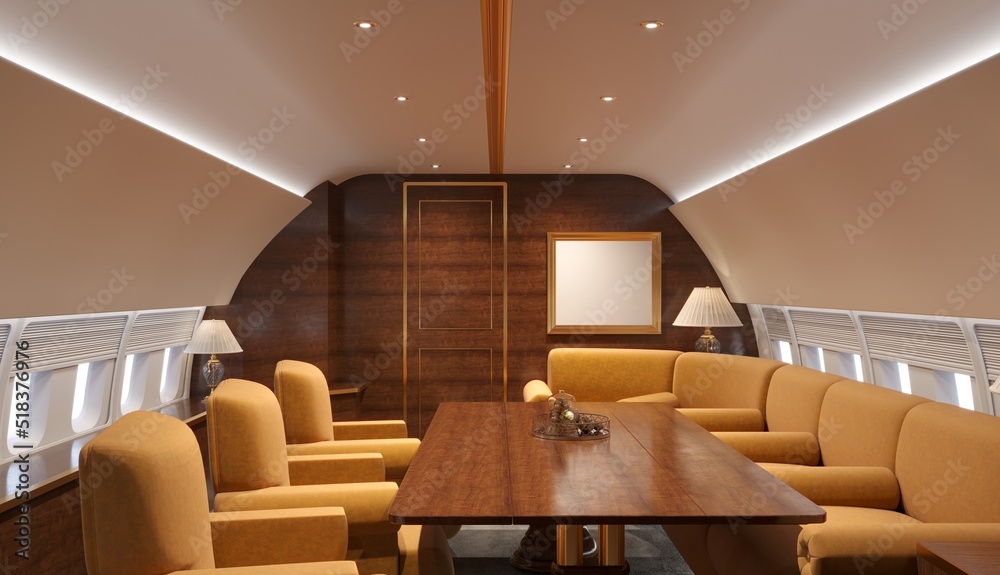 3d visualization of the VIP cabin of a business class aircraft, 3d ...