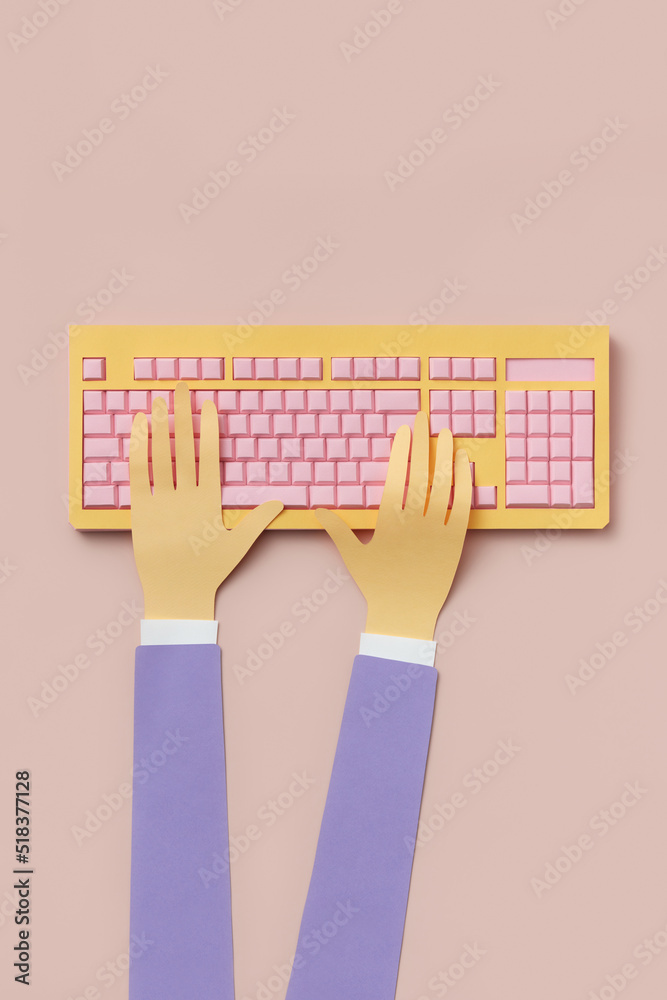 Papercraft male hands working on colorful wireless keyboard Stock Photo ...