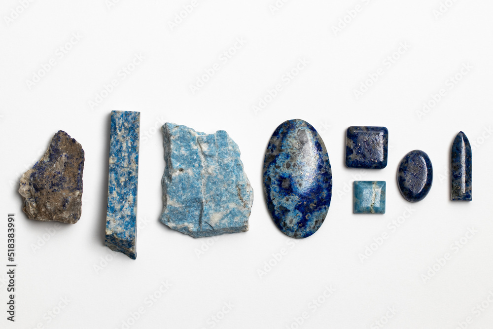 Variety of Lazurite Mineral Stones on white Background. Tectosilicate ...
