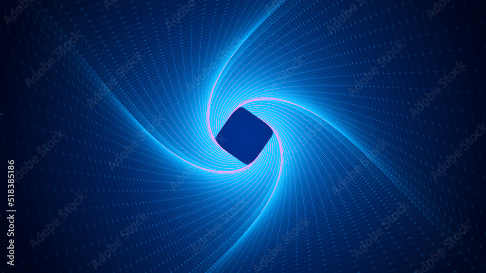 A frame twisted tunnel made of a connection of blue dots and lines ...