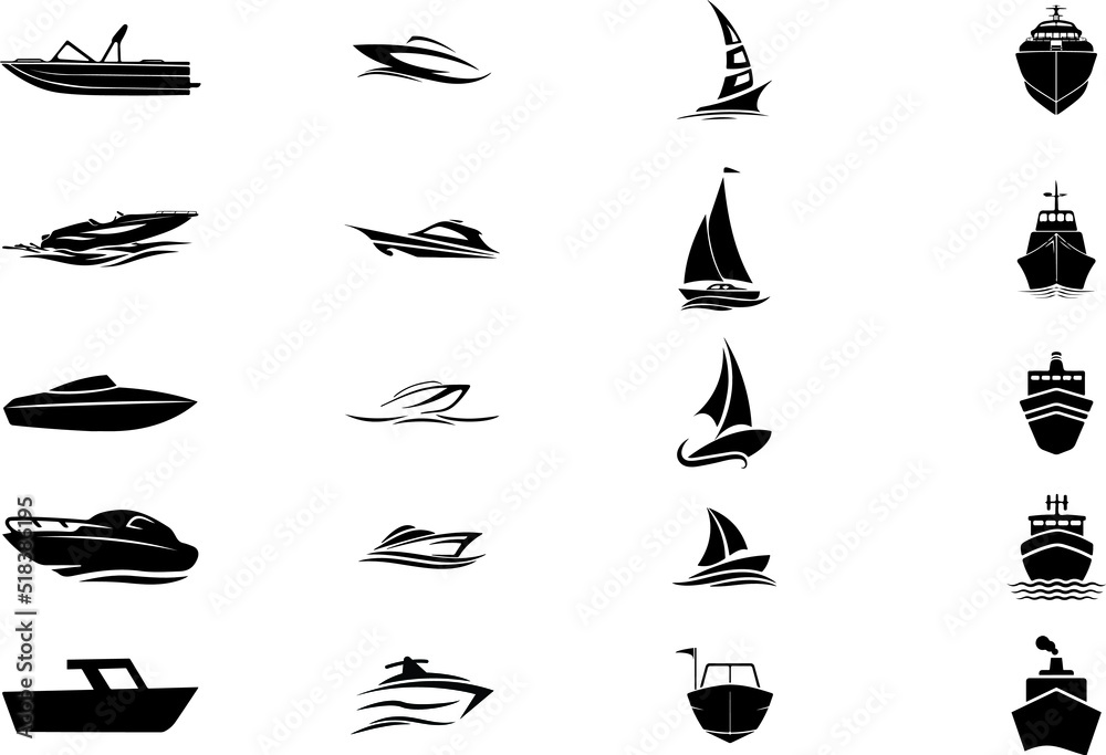 boats and ships vector set with different shapes and sizes, icon ...