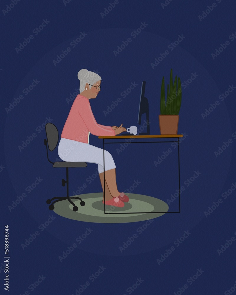 Concentrated woman using computer at table Stock Photo | Adobe Stock