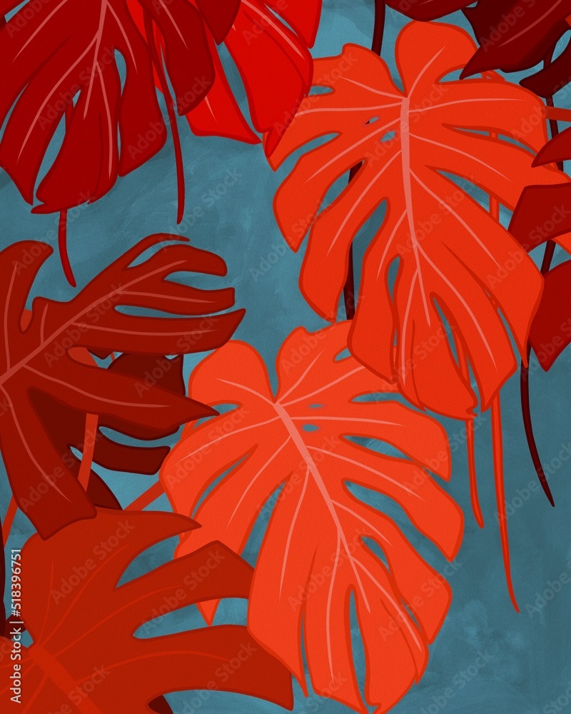 Vector illustration of red Monstera deliciosa plant Stock Photo | Adobe ...