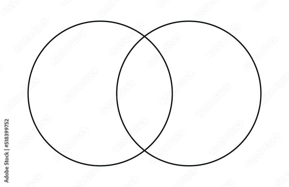 Venn diagram chart vector template two circle hand draw line style for ...