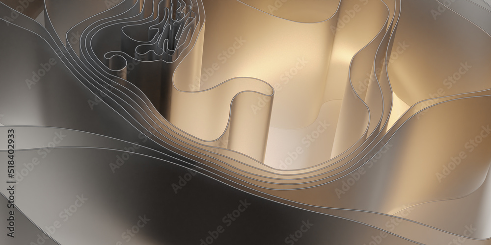 3d background, render abstract with transparent textile layers. Folded ...