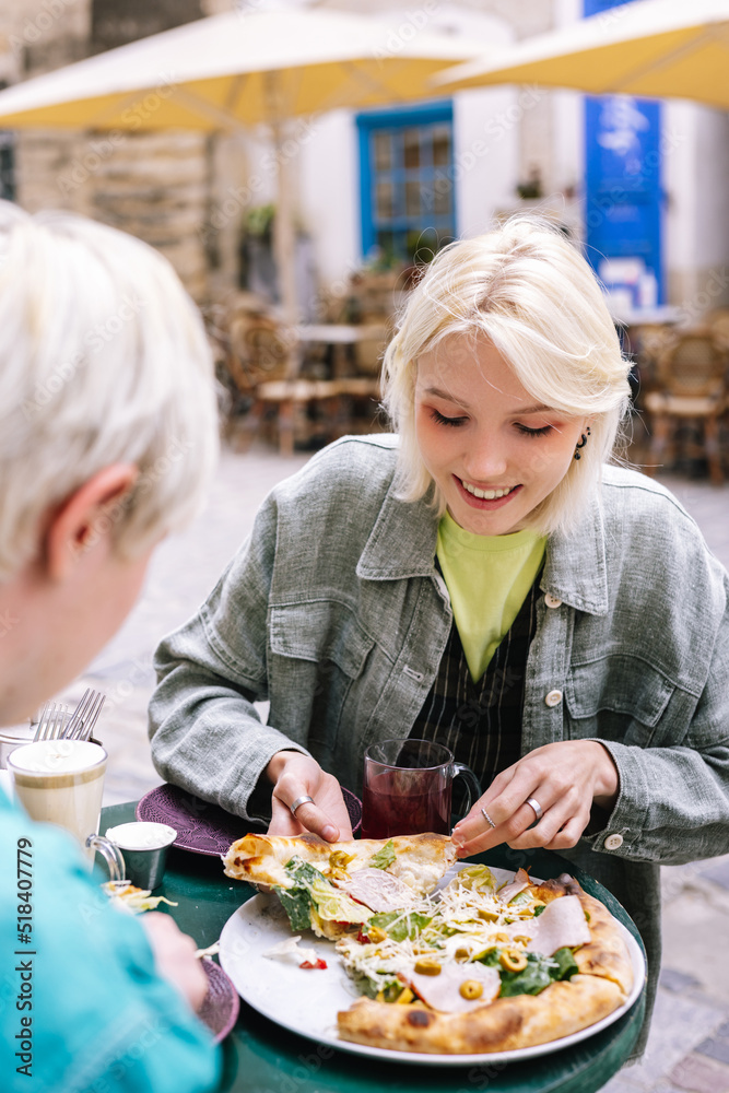 Female customer enjoying ordered meal with her beloved person Stock ...