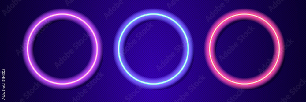 Neon abstract round vector set. Glowing frame on transparent background ...