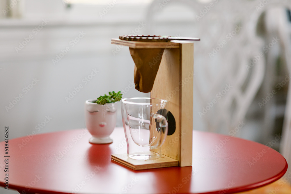 Handmade wood drip coffee maker Stock Photo | Adobe Stock