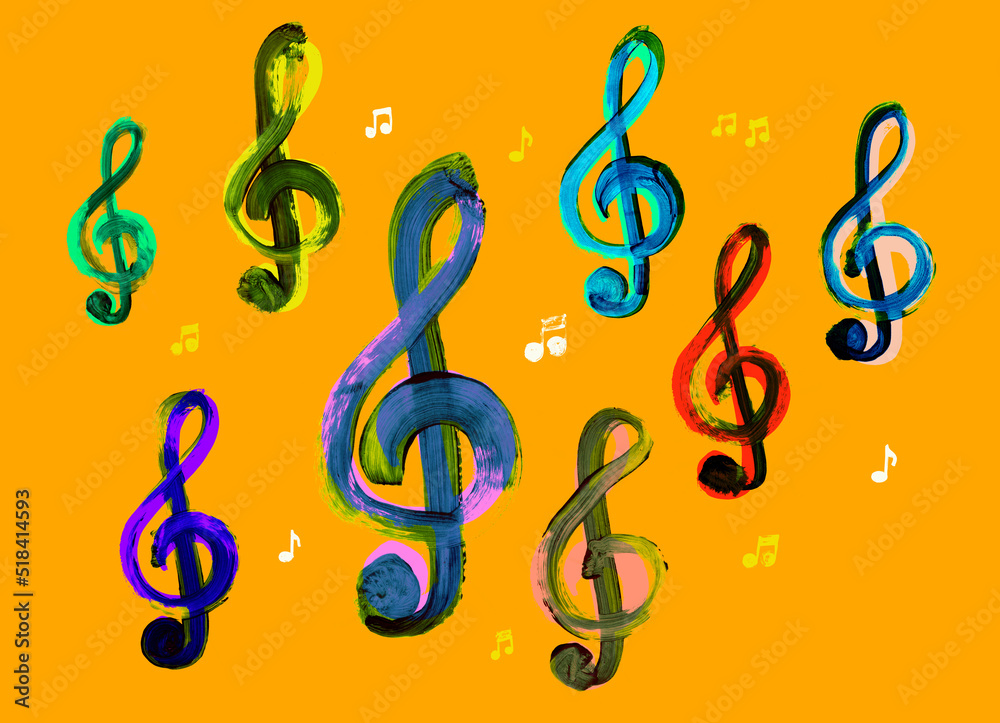 Large treble clefs and small music notes Stock Photo | Adobe Stock