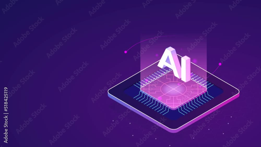 Artificial intelligence video concept. Moving poster with modern device ...