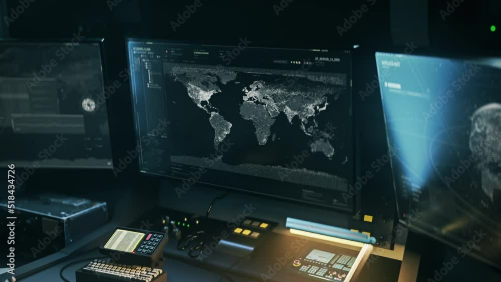 Satellite network system is used in the military control room ...