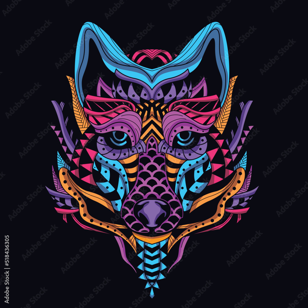 wolf neon zentangle artwork illustration Stock Vector | Adobe Stock