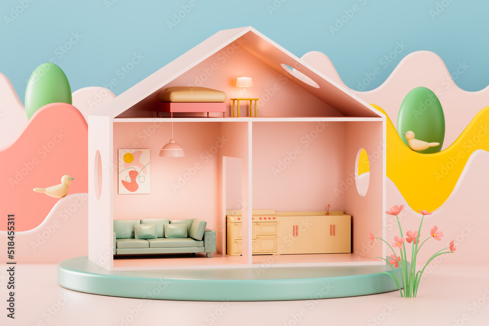 Cute pastel colored stylized house Stock Photo | Adobe Stock