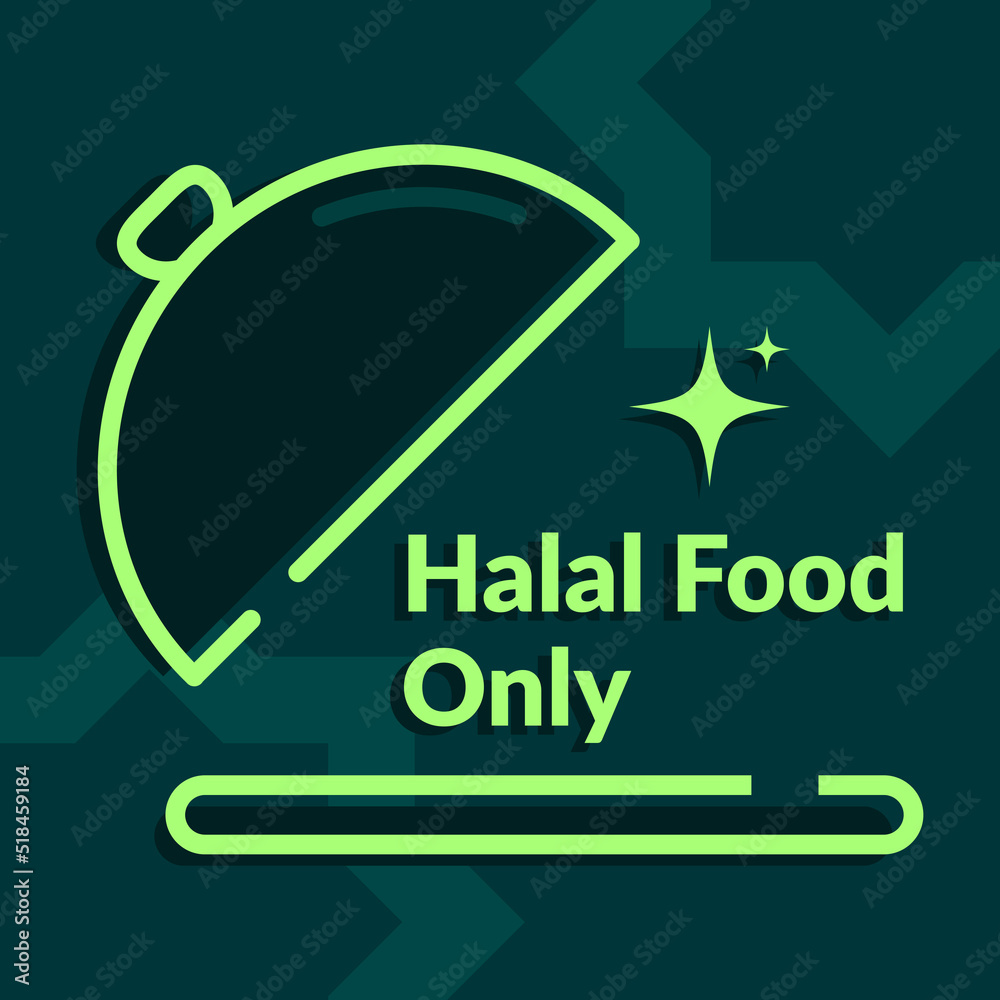 halal food menu only in the dish with islamic ornament background Stock ...