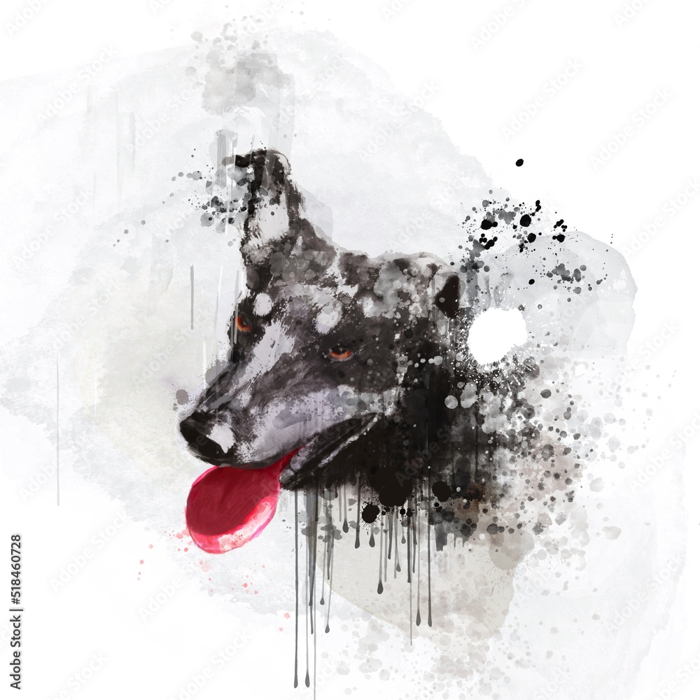 Watercolor grunge art wall art picture painting of a Saluki dog with ...