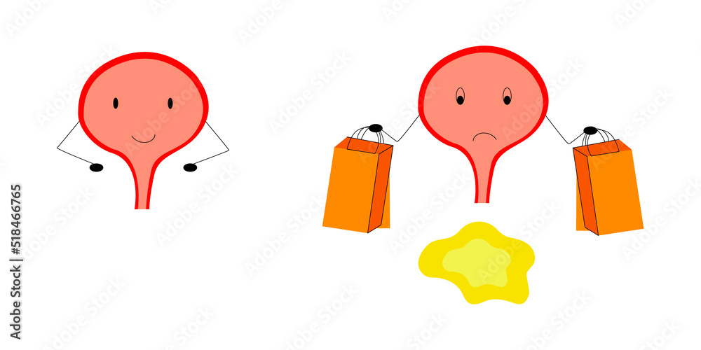 Cute happy and sad sick funny human bladder organ character. Vector ...