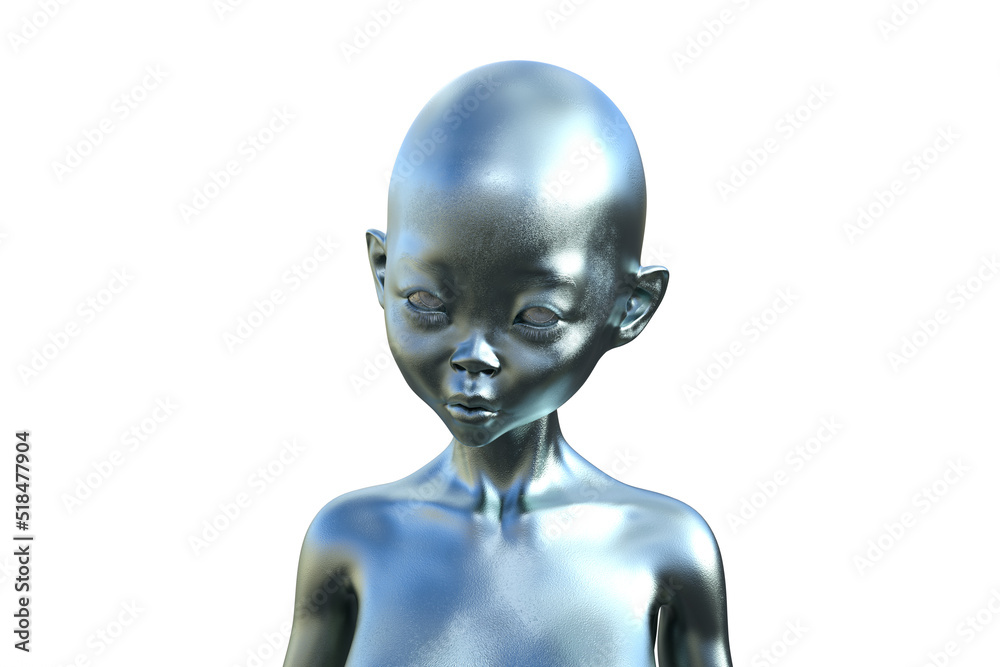 Silver bald alien humanoid on a white background. Stock Illustration ...