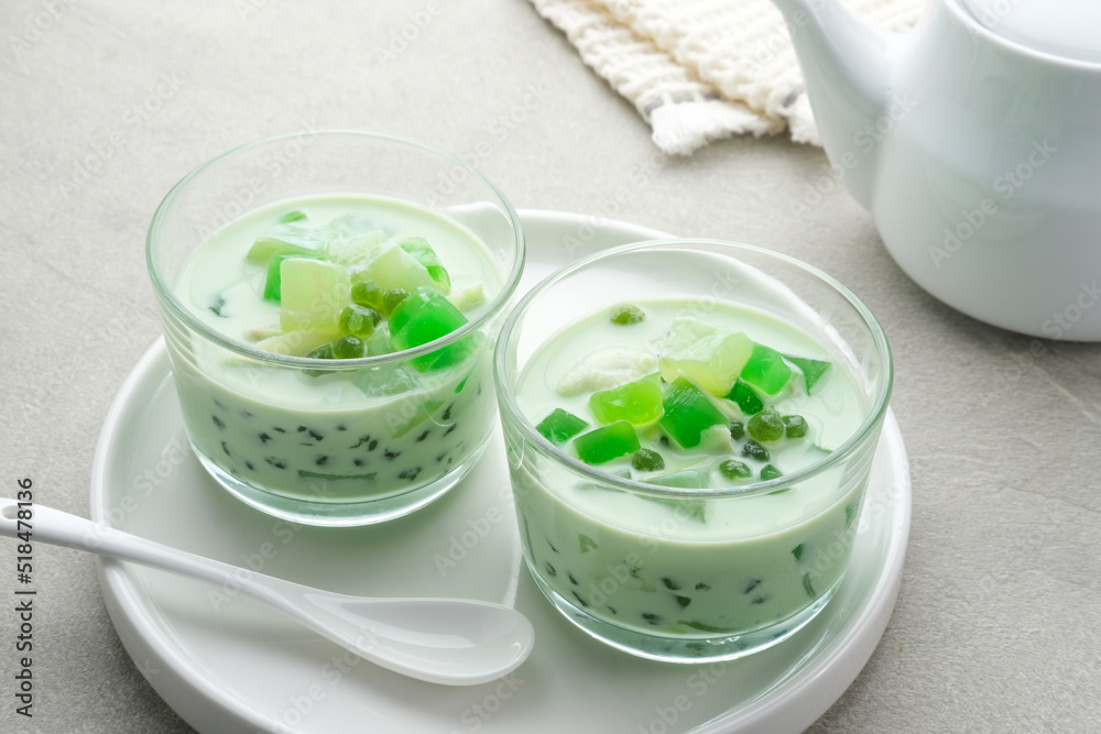 Buko Pandan, a dessert from Philippines, made from jelly, young coconut ...