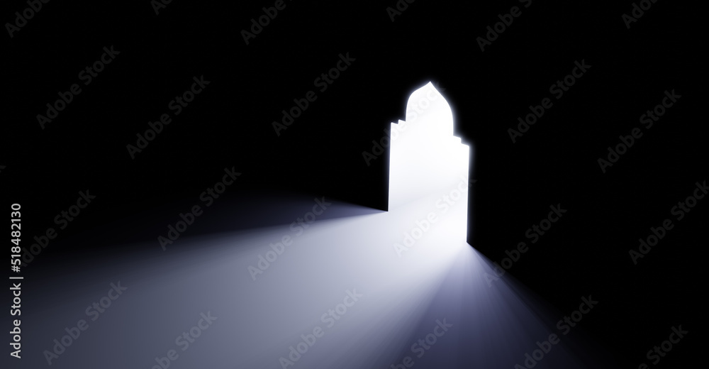Mosque or masjid door portal with light going through it. Concept of ...