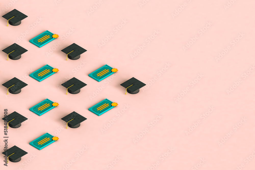 triangle of graduation caps and diplomas Stock Photo | Adobe Stock