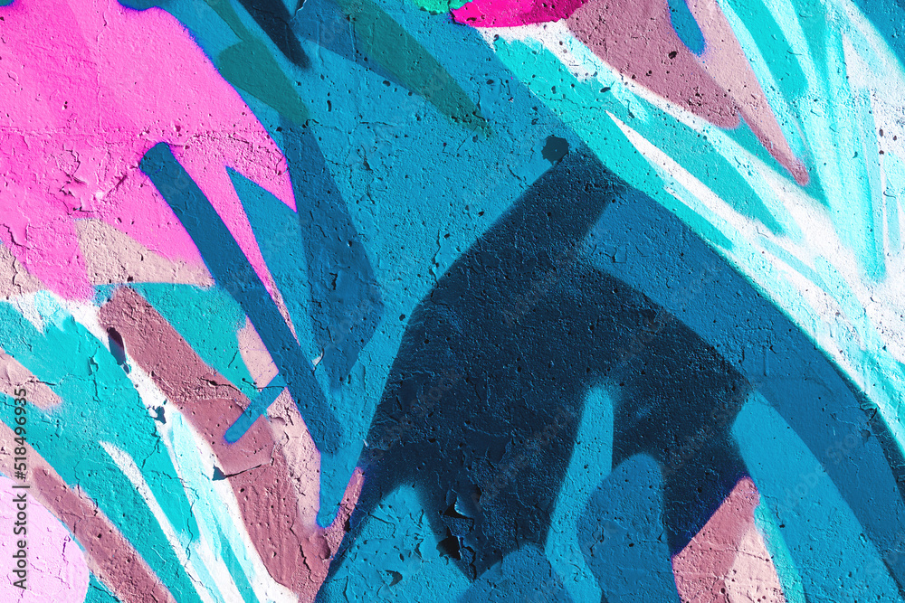 Closeup of colorful teal, pink and purple urban wall texture. Modern ...